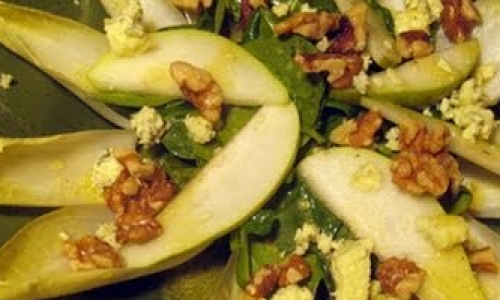 Salad with Arugula Endive Walnuts Pears & Blue Cheese Recipe | Laura in ...