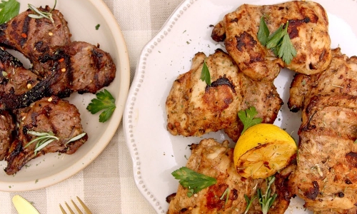 Grilled Lamb Chops and Chicken Thighs Recipe | Laura in the Kitchen ...